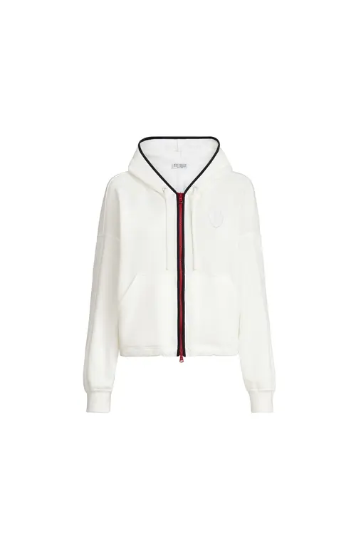Brunello Cucinelli Hooded Cotton Piqué Sweatshirt With Logo - White