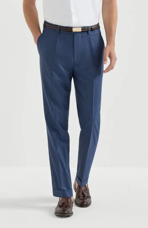 Brunello Cucinelli Houndstooth Super 150s Virgin Wool Trousers - Navy Blue