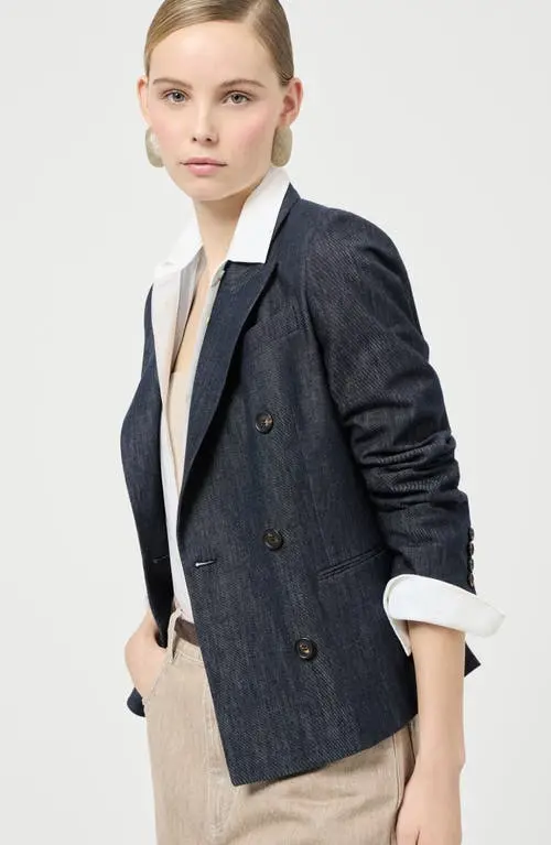 Brunello Cucinelli Denim-effect Twill Blazer - Dark Denim