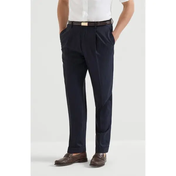 Brunello Cucinelli Leisure Fit Trousers With Pleats - Navy Blue