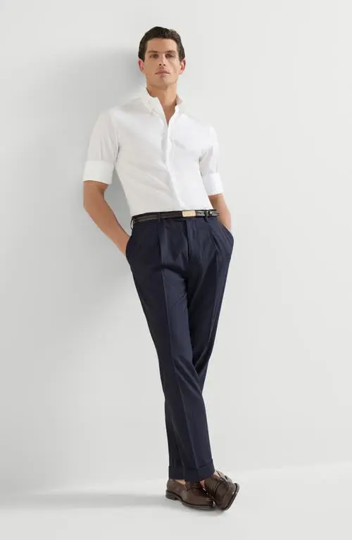Brunello Cucinelli Leisure Fit Trousers With Pleats - Navy Blue