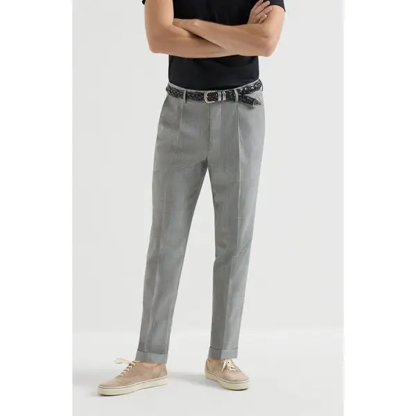 Brunello Cucinelli Prince Of Wales Virgin Wool Trousers - Grey