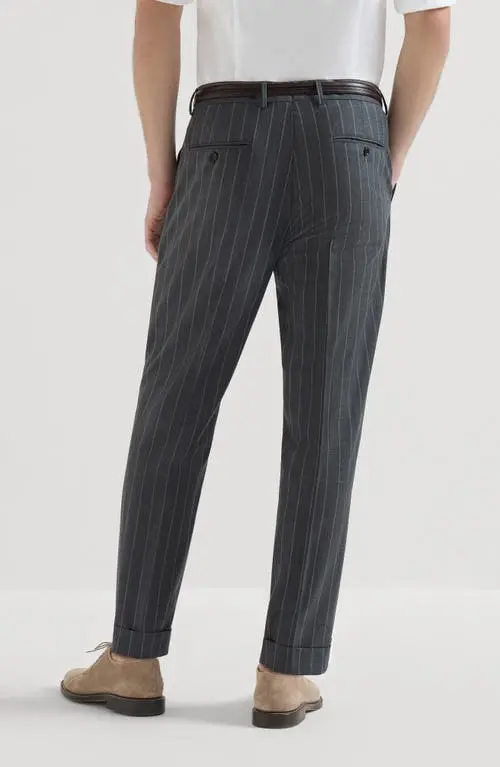 Brunello Cucinelli Wide Chalk Stripe Pure Wool Trousers - Grey