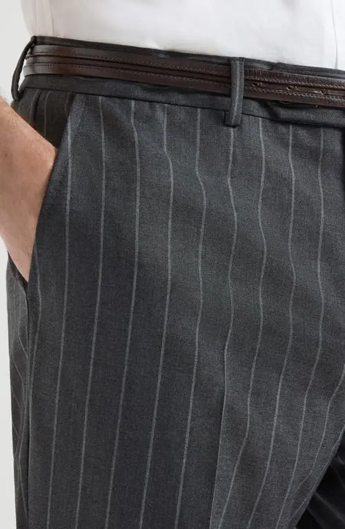 Brunello Cucinelli Wide Chalk Stripe Pure Wool Trousers - Grey