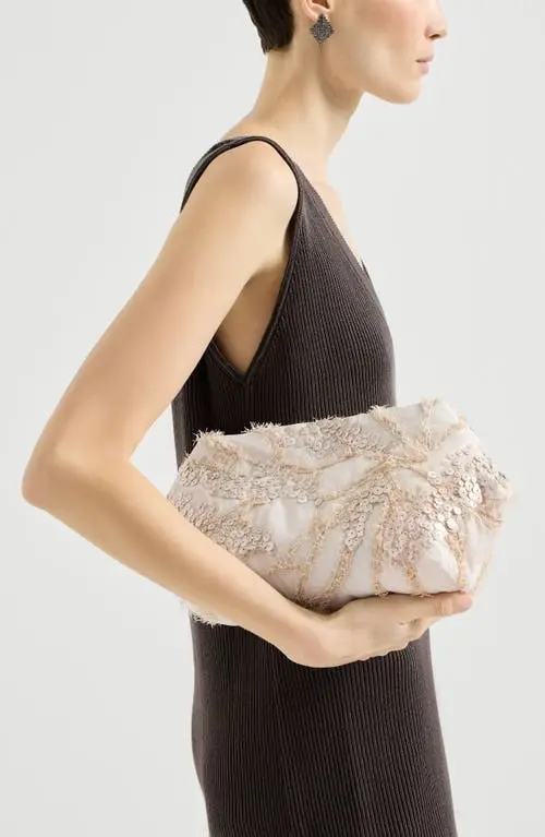 Brunello Cucinelli Pouch Bag With Seabed Embroidery - Beige