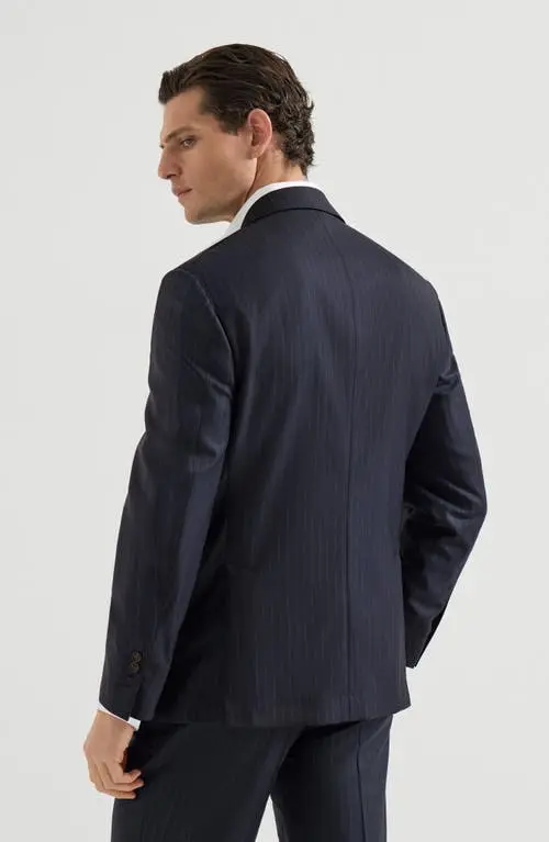 Brunello Cucinelli Striped Virgin Wool Blazer - Navy Blue