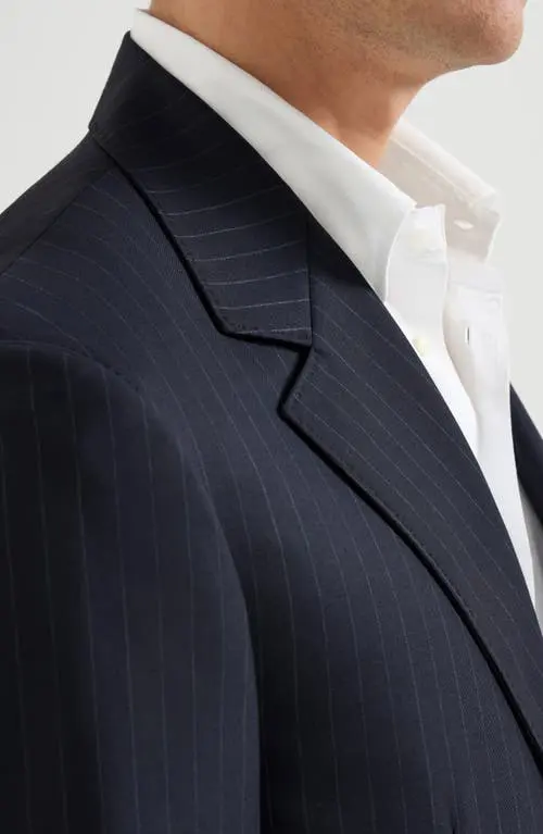 Brunello Cucinelli Striped Virgin Wool Blazer - Navy Blue