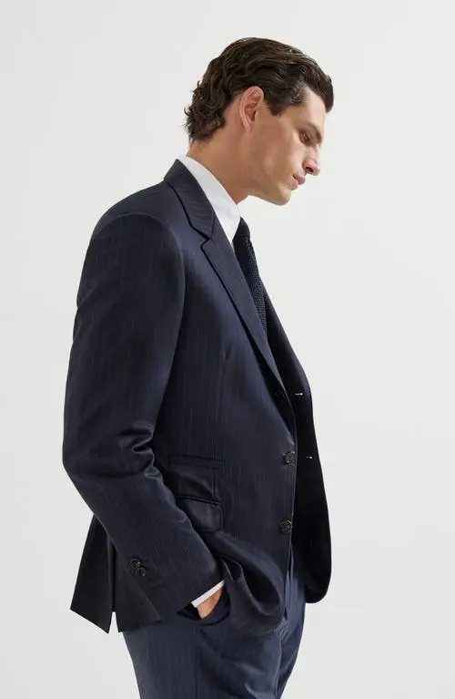 Brunello Cucinelli Striped Virgin Wool Blazer - Navy Blue