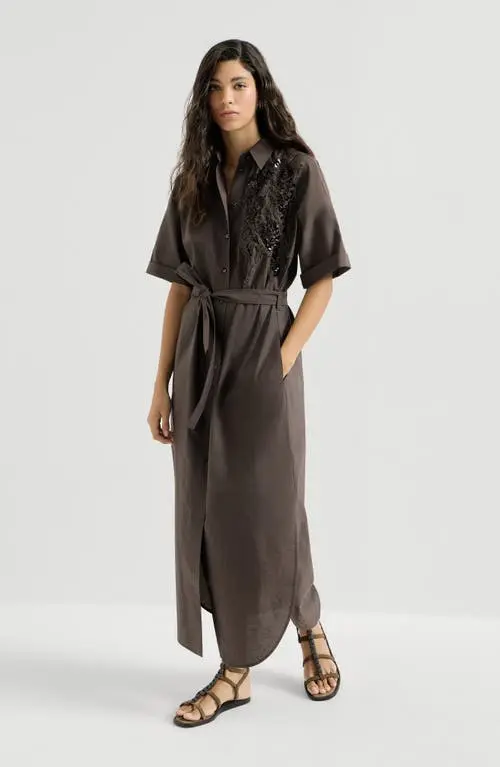 Brunello Cucinelli Dress With Seabed Embroidery - Brown