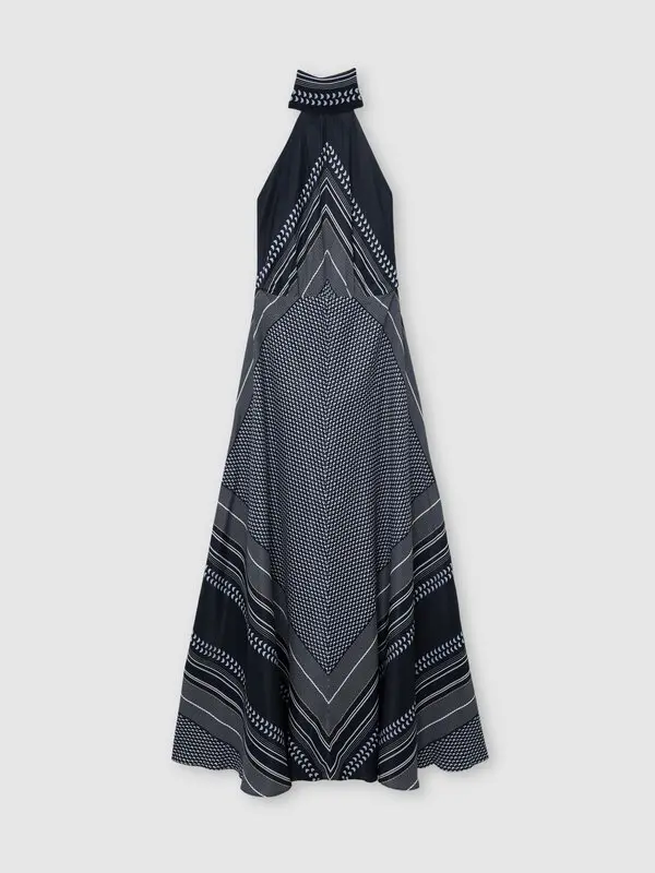 REISS Skylar Scarf-print Tie-neck Maxi Dress - Navy