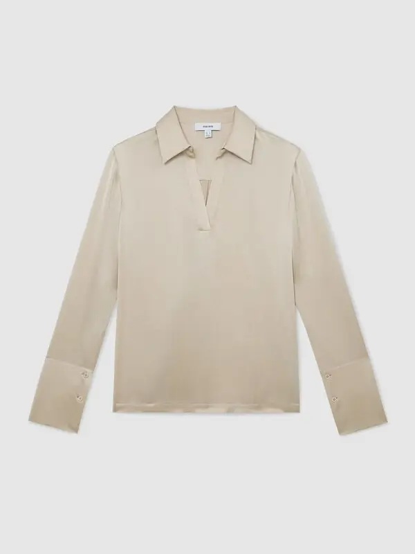 REISS Marina Silk Open-collar Blouse - Neutral
