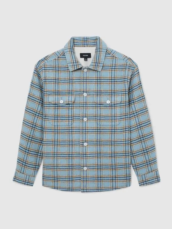 REISS Mcfadden Wool-blend Twin-pocket Check Overshirt - Soft Blue Multi