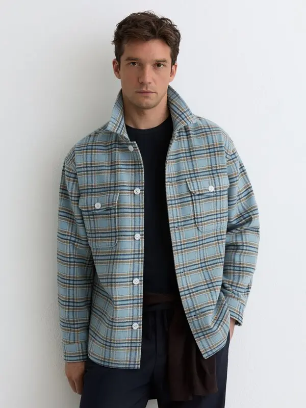 REISS Mcfadden Wool-blend Twin-pocket Check Overshirt - Soft Blue Multi