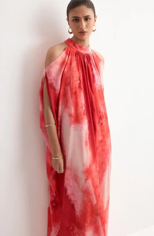 Mango Printed Cold Shoulder Maxi Dress