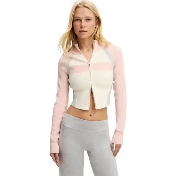 Cotton:on Active Spliced Knit Zip Through - Cherry Dream Coconut Milk