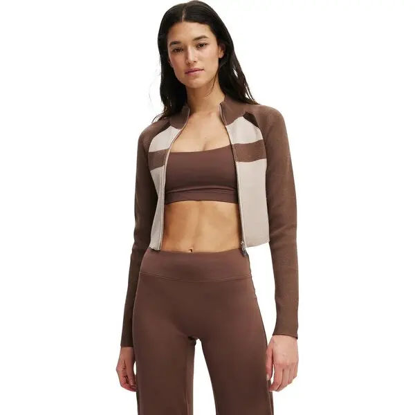 Cotton:on Active Spliced Knit Zip Through - Deep Taupe Allspice French