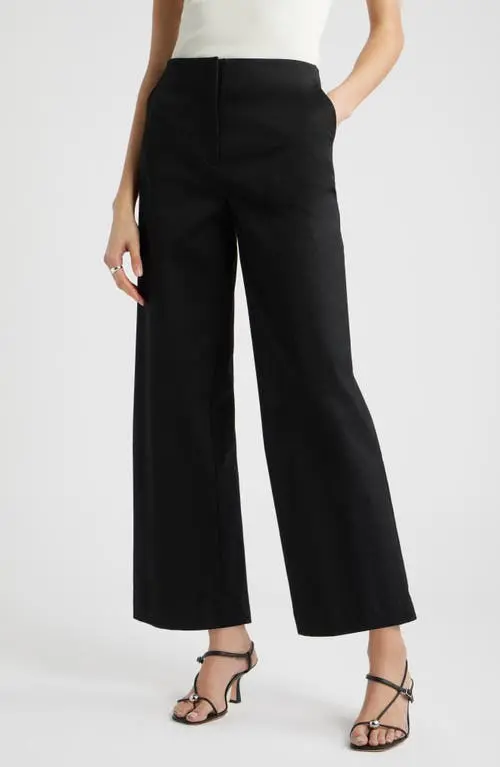 Nordstrom High-waist Wide-leg Stretch Cotton Pants - Black