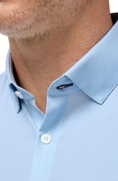 Mizzen+main Leeward Trim Fit Light Blue Microdot Stretch Button-up Shirt - Cloud Blue Micro Dot