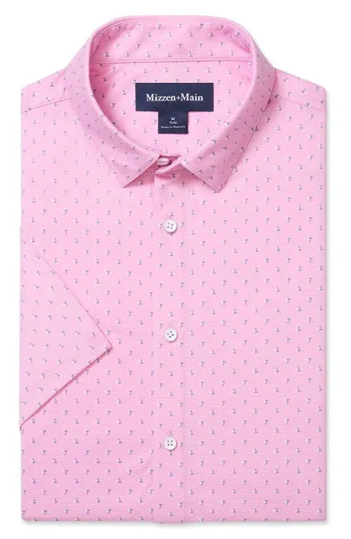 Mizzen+main Halyard Geo Print Short Sleeve Performance Button-up Shirt - Pink Salt Tossed Triangle Classic