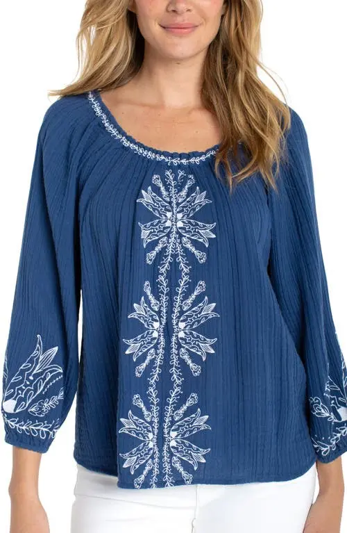 LIVERPOOL Embroidered Gauze Top - Liberty Blue
