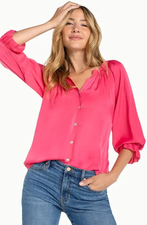LIVERPOOL Gathered Satin Top - Perfect Pink