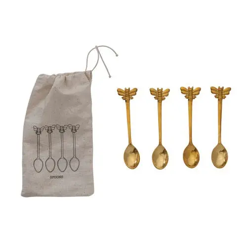 STORIED HOME Farmhouse Spoons With Bee Handles - Brass