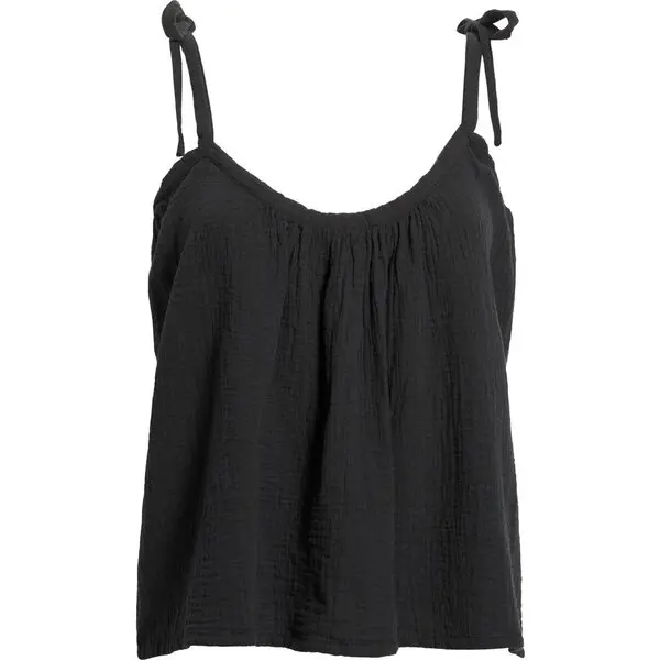 Elan Tie Strap Cotton Gauze Cover-up Top - Black
