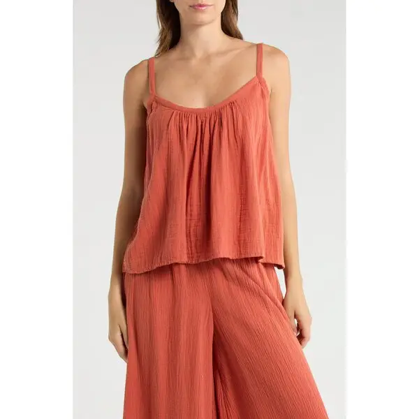Elan Tie Strap Cotton Gauze Cover-up Top - Cayenne