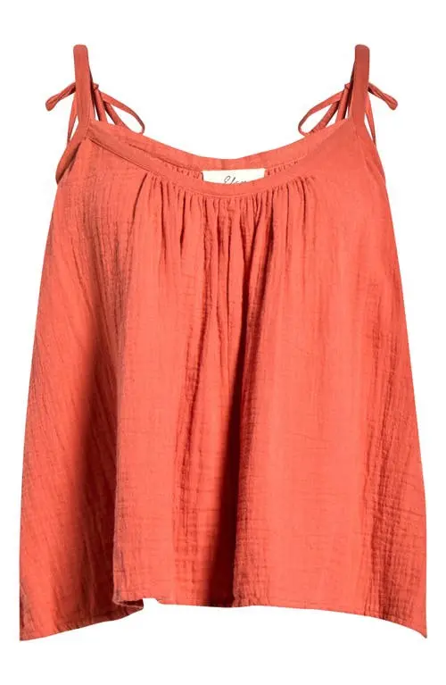 Elan Tie Strap Cotton Gauze Cover-up Top - Cayenne