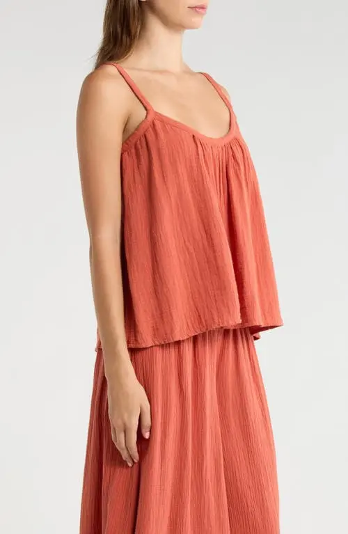 Elan Tie Strap Cotton Gauze Cover-up Top - Cayenne