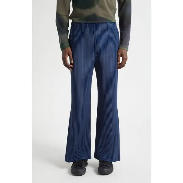 Issey Miyake Tailored Pleats Flare Leg Pants - Manarola Boat Navy