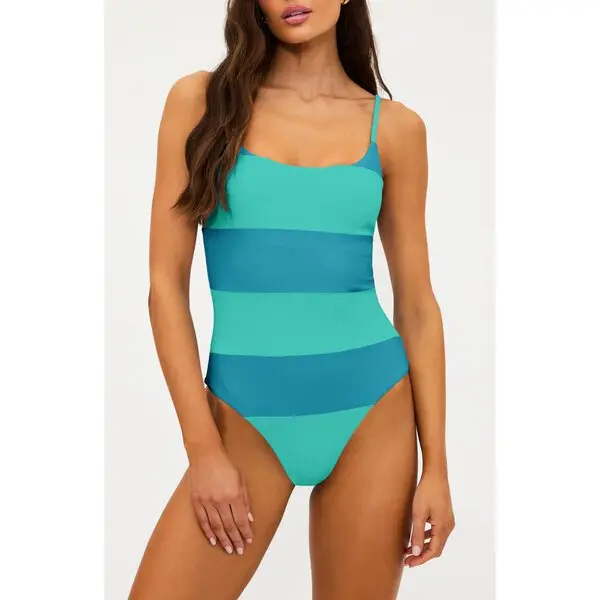 Beach Riot Calista Striped One-piece Swimsuit - Turquoise/turkish Tile