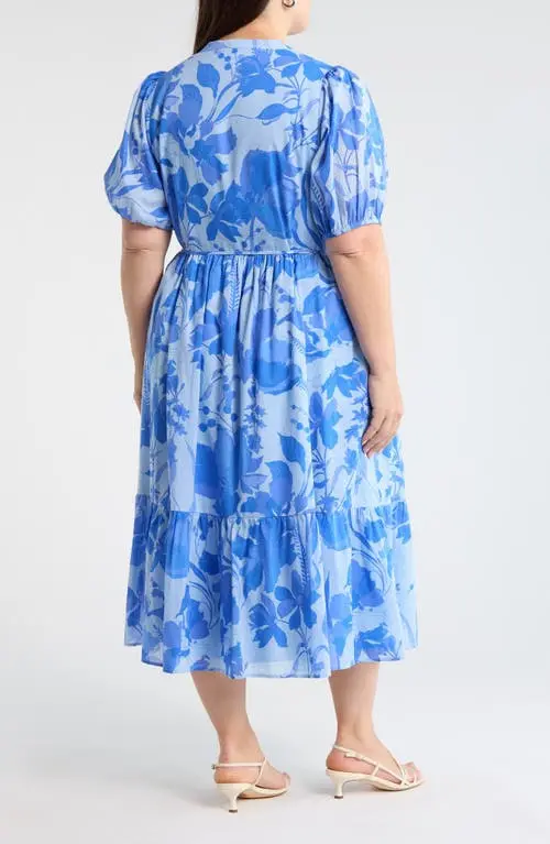 SUGARLIPS Beth Floral Button-up Tiered Shirtdress - Light-blue-multi
