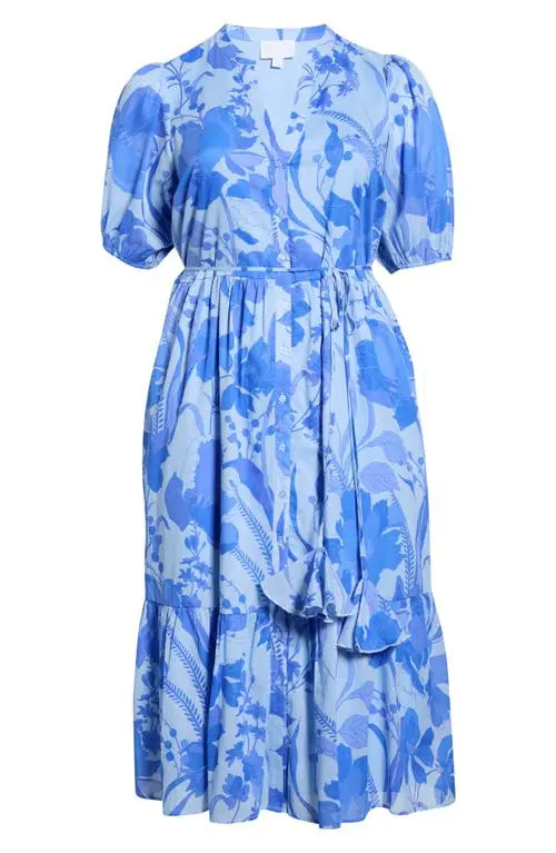 SUGARLIPS Beth Floral Button-up Tiered Shirtdress - Light-blue-multi