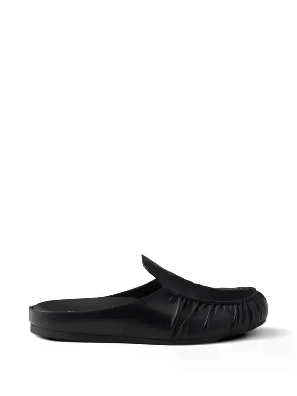 Prada Gathered Leather Mules - Black