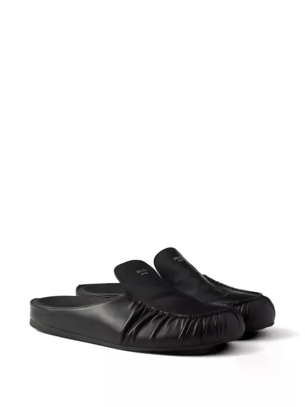 Prada Gathered Leather Mules - Black