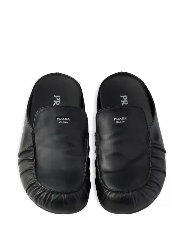 Prada Gathered Leather Mules - Black