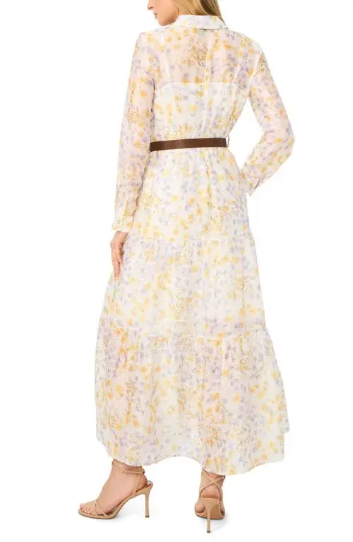 Halogen Long Sleeve Tiered Maxi Shirtdress - Egret