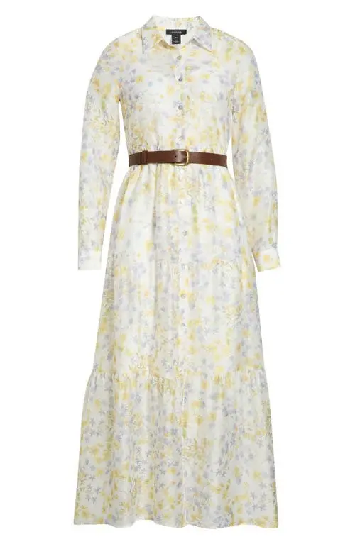 Halogen Long Sleeve Tiered Maxi Shirtdress - Egret