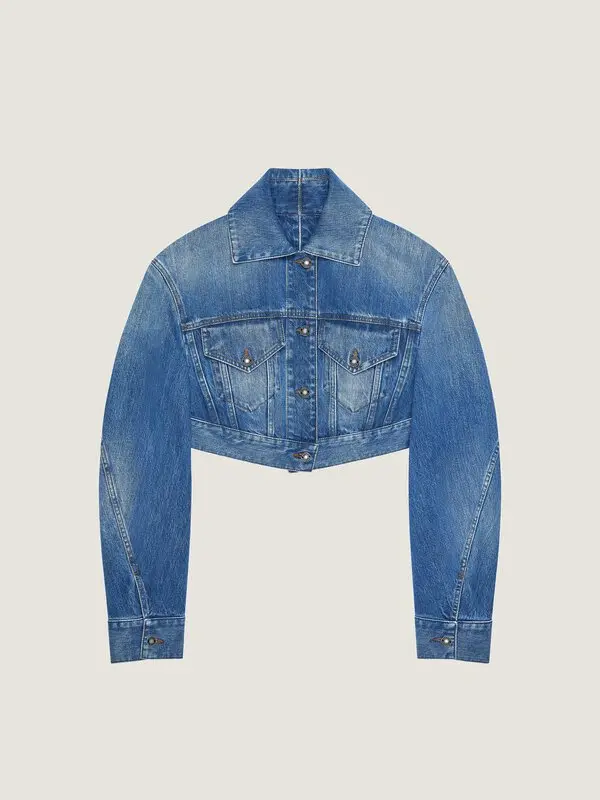 Givenchy Cropped Opened Back Jacket In Denim - Medium Blue