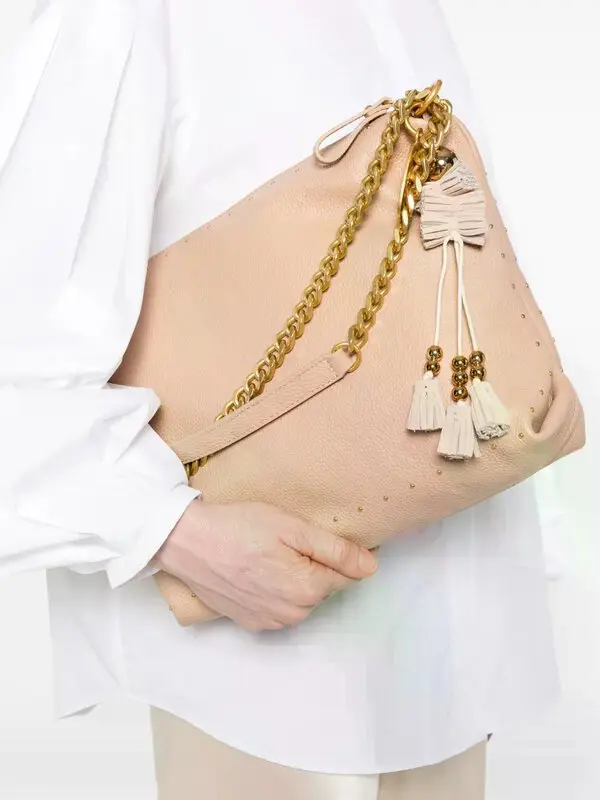 LA CARRIE Studs-embellished Shoulder Bag - Neutrals