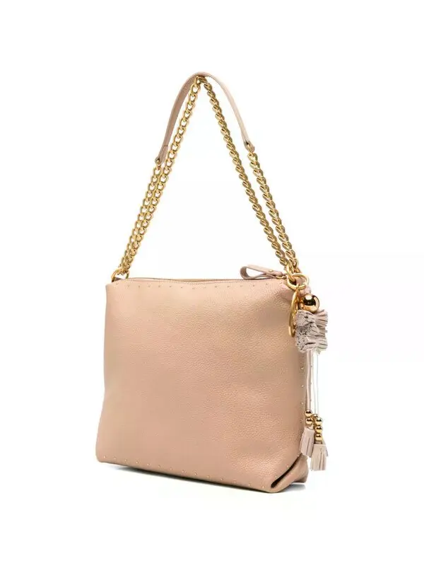 LA CARRIE Studs-embellished Shoulder Bag - Neutrals