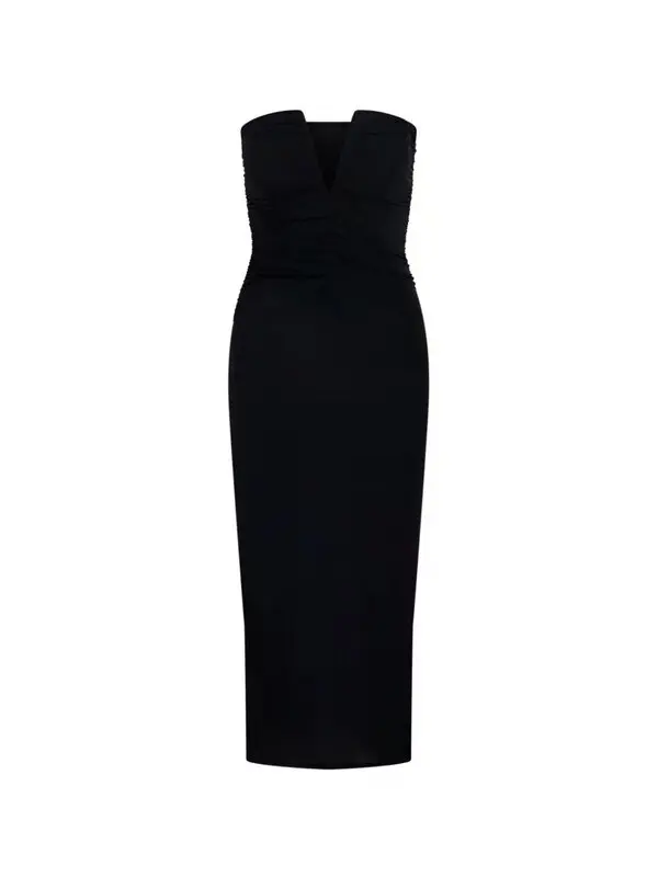 AMAZUIN Ruched Strapless Midi Dress - Black