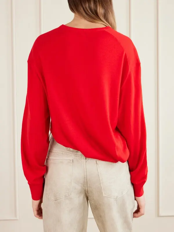 Loewe Asymmetric Draped Embroidered Wool-blend Sweater - Red