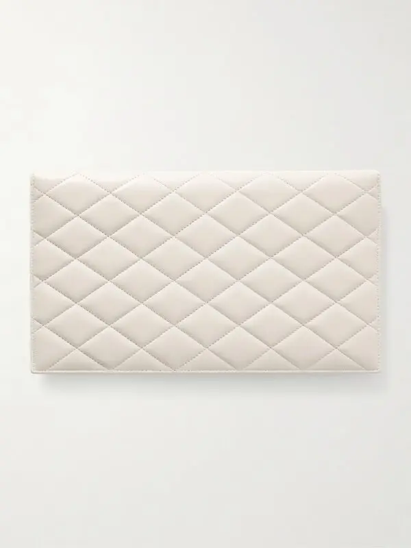 Saint Laurent Matelassé Leather Pouch - Neutrals