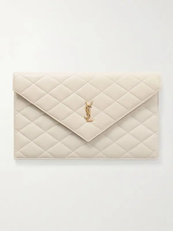 Saint Laurent Matelassé Leather Clutch - White