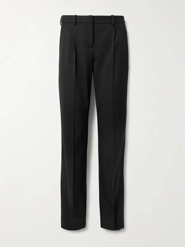 Balenciaga Pleated Stretch-wool Straight-leg Pants - Black