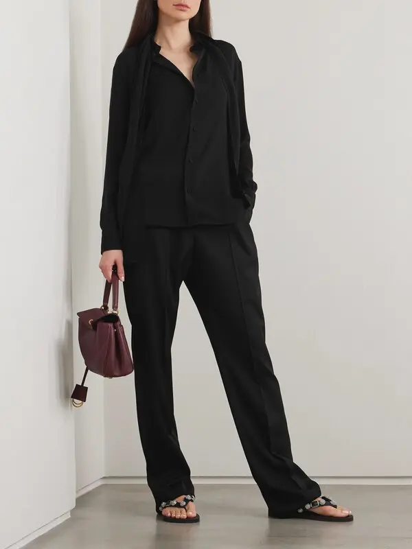 Balenciaga Pleated Stretch-wool Straight-leg Pants - Black