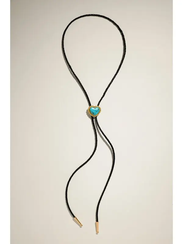 Established 18-karat Leather And Turquoise Necklace - Gold
