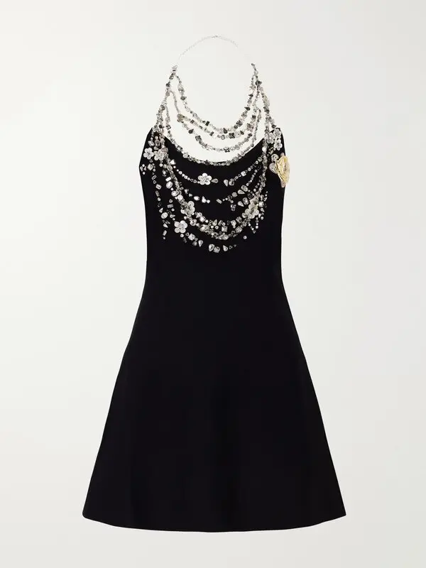 Oscar De La Renta Crystal-embellished Crepe Mini Dress - Black
